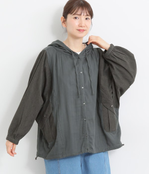 5.5ozデニムxダブルガーゼボイル フード付きラグランパーカ（LUPILIEN）の商品詳細