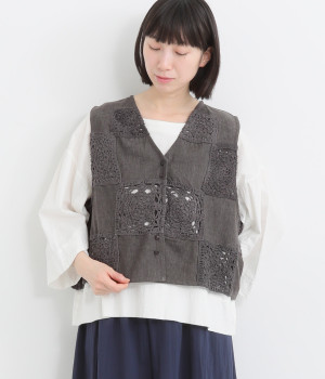 5.5ozデニムxカギ編みレース ベスト（LUPILIEN）の商品詳細