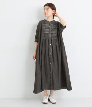 5.5ozデニム スモッキングパフ袖ワンピース（LUPILIEN）の商品詳細