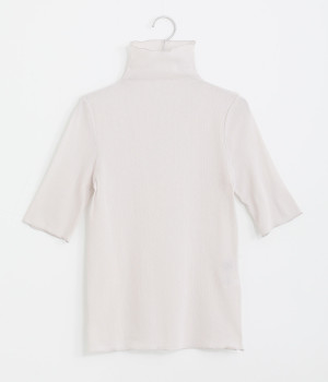 コットンストレッチサラチュールハイボトルネック5分袖プルオーバー（GIPSYBLUE）の商品詳細