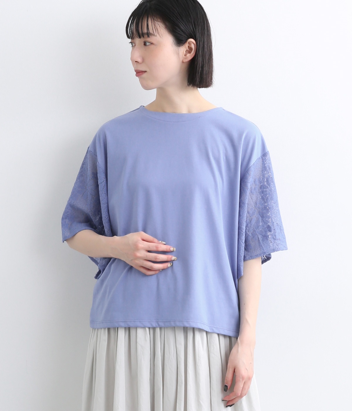 コットン天竺ジャカードレーススリーブTシャツ（LILASIC）の商品詳細